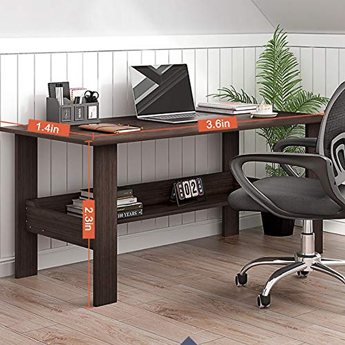 Computer Desk 39 Inch Desk with Shelves, MDF Material for Home Office Desk with Storage Shelf, Modern Style Writing Table Suitable for Bed Room Living Room (Black Walnut)