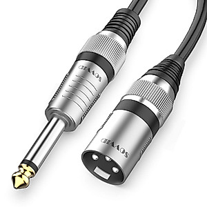Sovvid 3FT XLR Male to 1/4 Cable 6.35mm Microphone Cord TS Mono 3 Pin Male to Quarter inch TS Male Unbalanced Interconnect Wire Mic Cord
