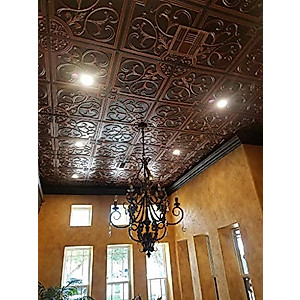 Lilies and Swirls-Faux Tin Ceiling Tile - Antique Copper 25-Pack