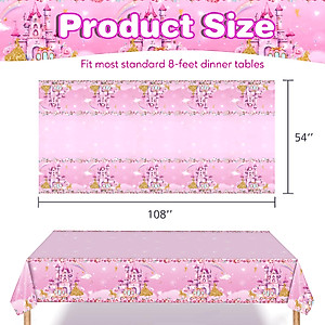 DYLZB 3PCS Pink Princess Party Tablecloths, Princess Castle Theme Party Table Cover for Girl Birthday Party Decorations, Baby Shower Supplies, 54 x 108inch