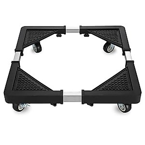 HQO LOVL Mini Fridge Stand with 4 Locking Wheels 17.7"-25.6" Adjustable Dolly Washing Machine Stand Base，for Furniture Portable Refrigerator Dryer Stand（Black）