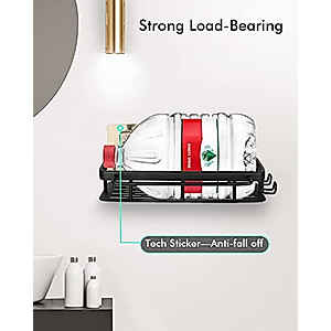 Fegat Shower Caddy, Enhanced Self Adhesive shower Organizer, No Drilling Bathroom Shower Shelf With Towel Rack and 2 Hooks, Space Aluminum With Anticorrosion Process, Black