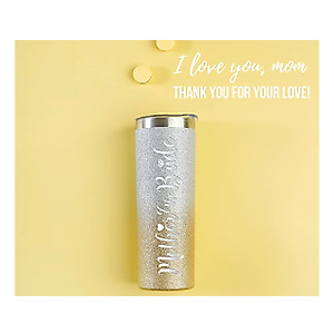 Onebttl Mother of The Bride Gifts, 20oz Stainless Steel Skinny Tumbler with Lid and Straw On Wedding Party for Brides Mom from Brides, Daughters (Glitter Gold)
