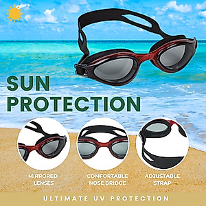Splaqua Swim Goggles for Men and Women - Adjustable Straps, Silicone Eye Seal, UV Protection and Anti Fog Lenses Swimming Goggle - Red and Black