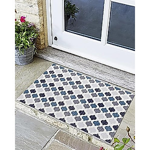 Front Door Mat, Non - Slip Absorbent Door Entry Mats, Doormats Indoor/Outdoor Entrance Small Rugs, Retro Moroccan Tile Pattern Print Doormat - Easy to Clean Floor Mats for Home 20x32 Inch