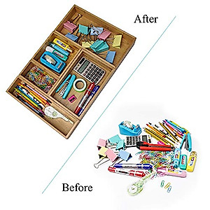 Aviboo Cabinet Drawer Organizer and Storage Tray Box Dividers Set Made of Bamboo Wood, Multipurpose Holder for Craft, Sewing, Office, Bathroom, Kitchen (1, Set of 5 Pieces)