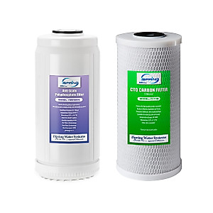 iSpring F2WGB21BDS Whole House 4.5"x10" Water Filtration CTO Carbon Block and Anti-Scale Polyfilter Water Filter Replacement Cartridge Pack Set for WGB21B-DS