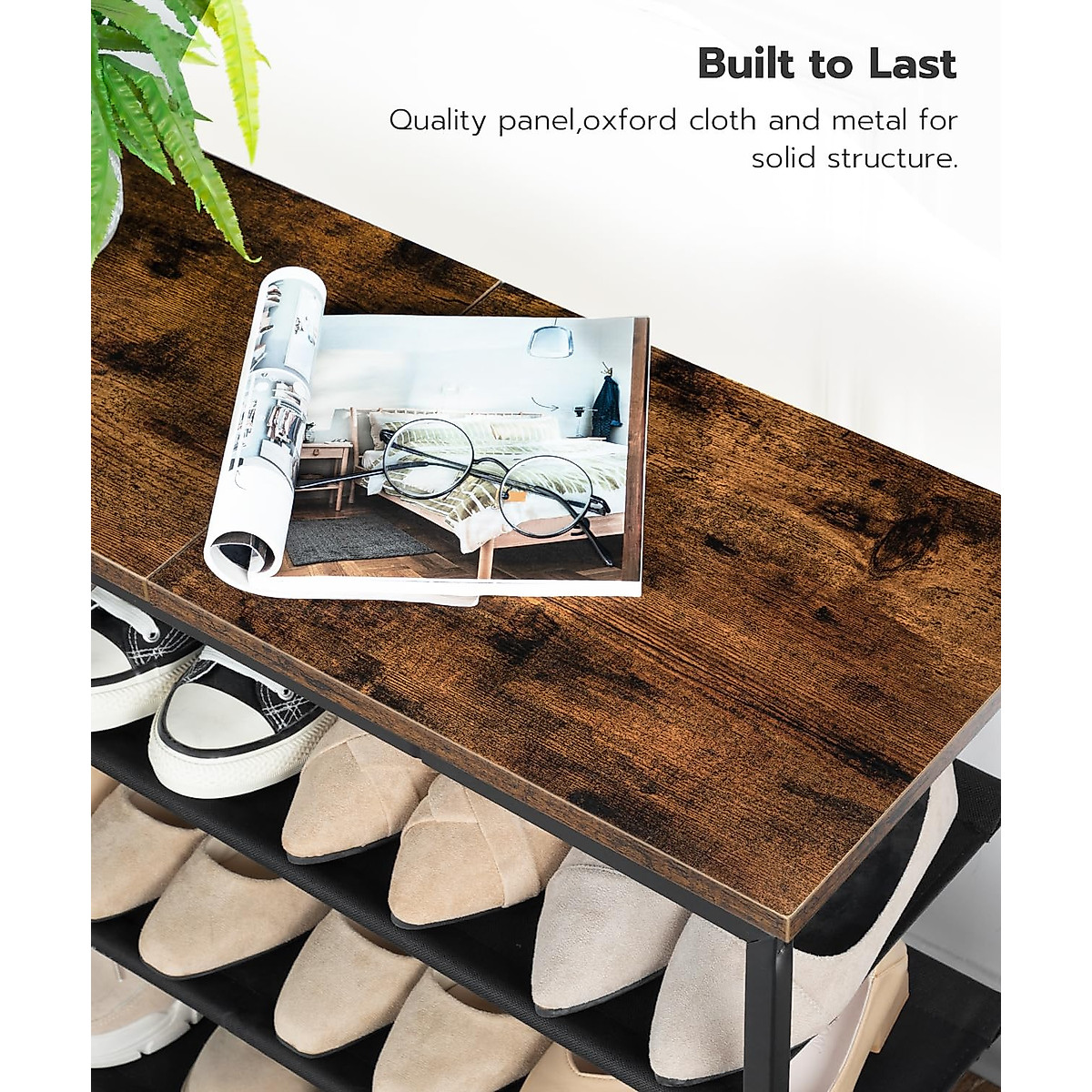 HOOBRO Shoe Rack, 5 Tier Shoe Storage Organizer with 4 Oxford Fabric Shelves and Top Panel, Holds 16-20 Pairs of Shoes, for Entryway and Closet, Industrial, Rustic Brown BF50XJ01