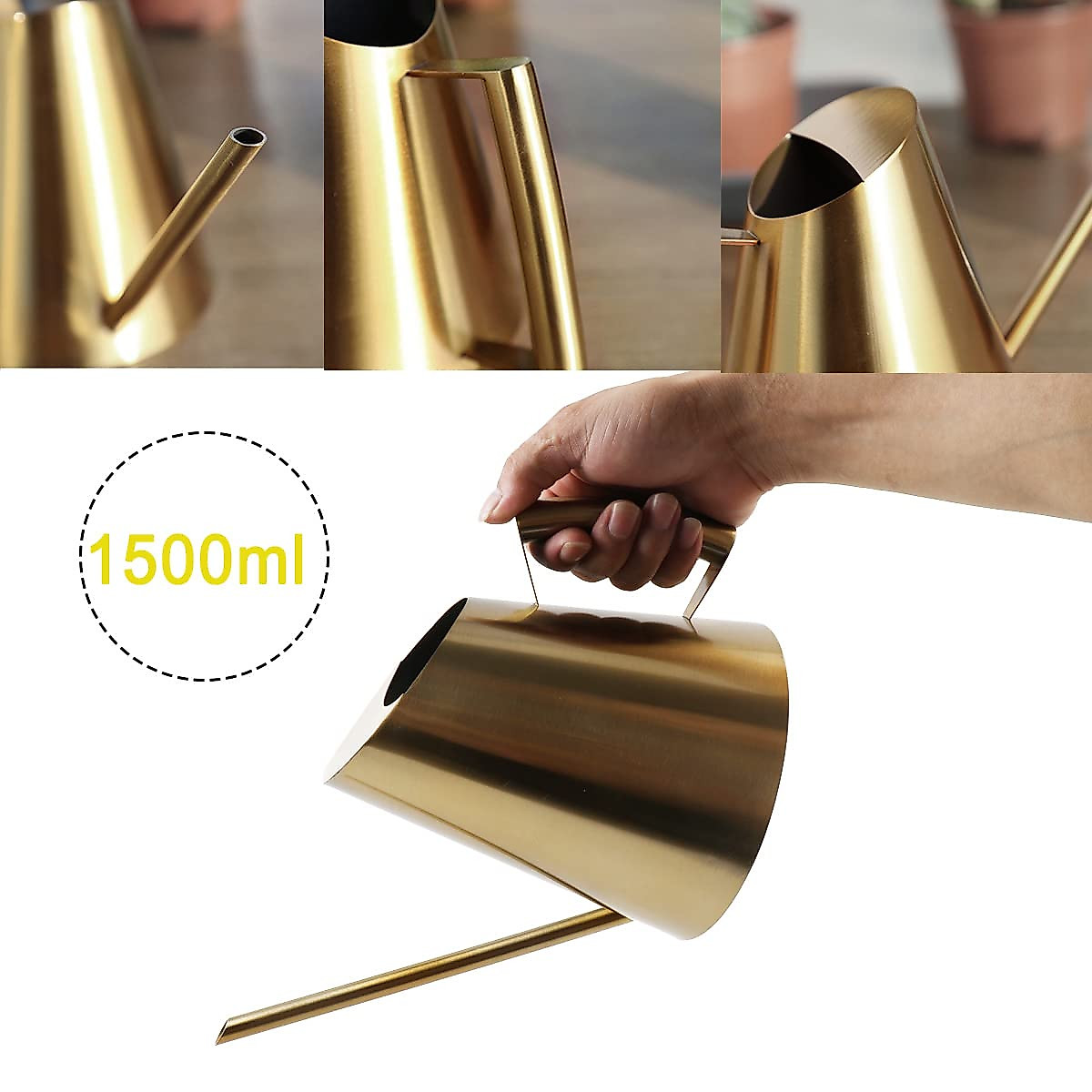 WEBTB Watering Can Indoor Plants Gold Watering Can Stainless Steel Bonsai Watering can 1.5L Small Watering Can for Outdoor Watering Plants Mini Watering Can House Plants Home Gardening Water Bottle