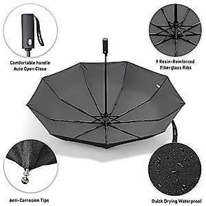 LOVELY RAIN 2 PACKS Travel Umbrella Compact Windproof Automatic Folding Umbrellas (Black + Black)