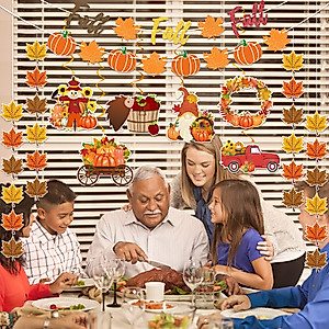 Fall Party Decorations Supplies - NO DIY- Fall Home Decor Set Include Glitter Fall Banner Pumpkin Maple Leaf Garland, 6pcs Hanging Swirls, 4Pcs Maple Leaves Garland Strings for Fall Thanksgiving Party