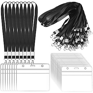 Shappy 100 Pieces Clear Name Tags with Lanyard, Horizontal Name Badges Holder ID Badge Name Tag Holder Plastic Lanyards for Id Badges Bulk with Swivel Hook for Teacher Nurse Student, 3 x 4 Inch