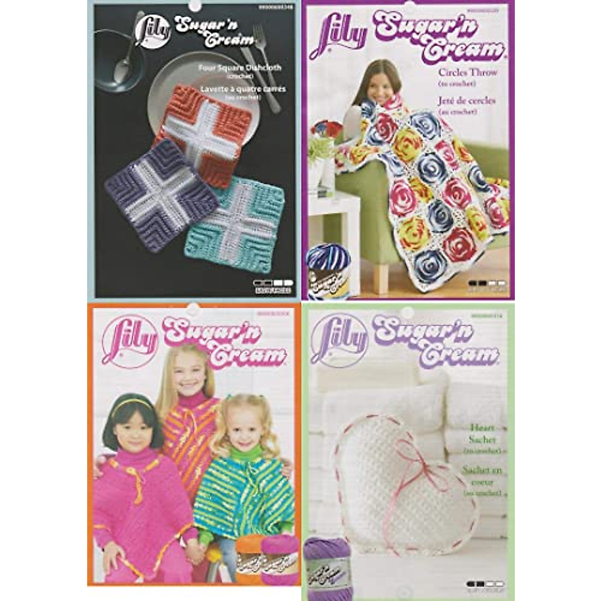 Lily Sugar n' Cream Variety Assortment 6 Pack Bundle 100% Cotton Medium 4 Worsted with 4 Patterns (Asst 62)