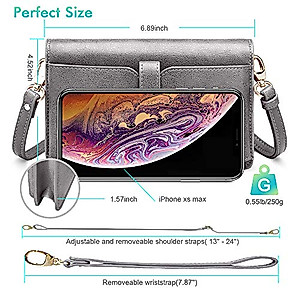 nuoku Women Small Crossbody Bag Cellphone Purse Wallet with RFID Card Slots 2 Straps Wristlet, Grey Bag