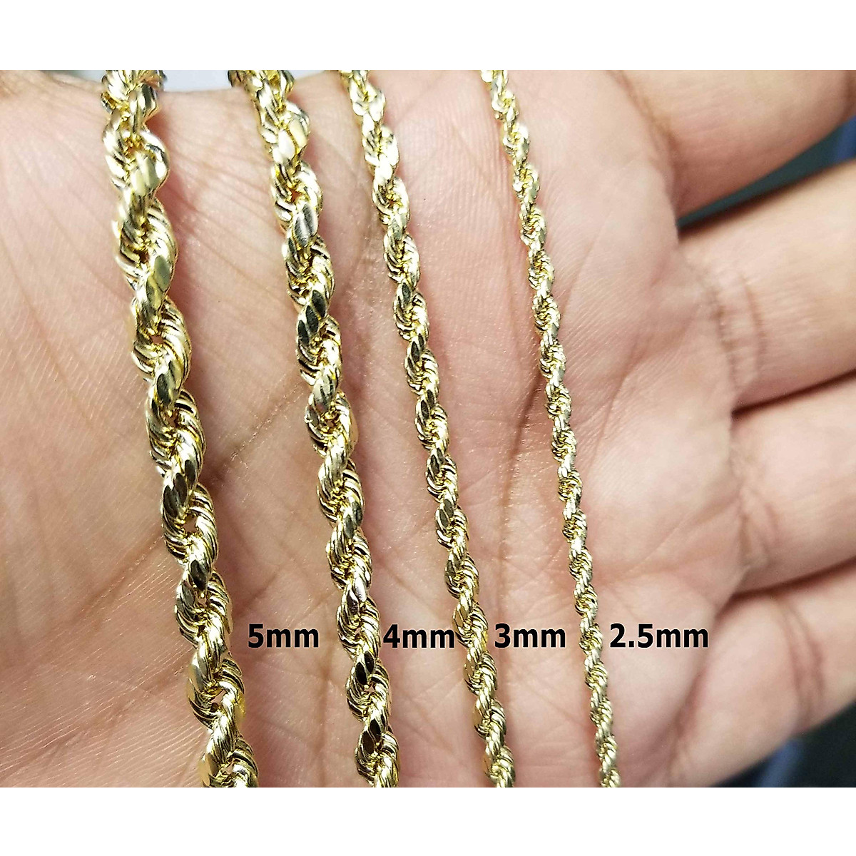 Yellow Gold Diamond Cut Rope Chain Real Solid 14k 16" to 26", 3.0mm (22)