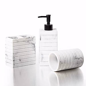 BINO Bathroom Accessories Set - Matte Marble | Soap Dispenser | Toothbrush Holder | Tumbler | 3-Piece Bathroom Organizer Countertop Set | Bathroom Decor | Home Decor | Bathroom Set