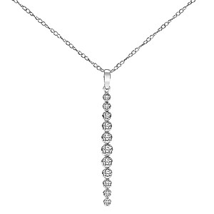 Vertical Bar Necklace Bezel Set Diamonds Journey Pendant in 925 Sterling Silver 0.13ct (I-J, I3), 18 inch, by Keepsake