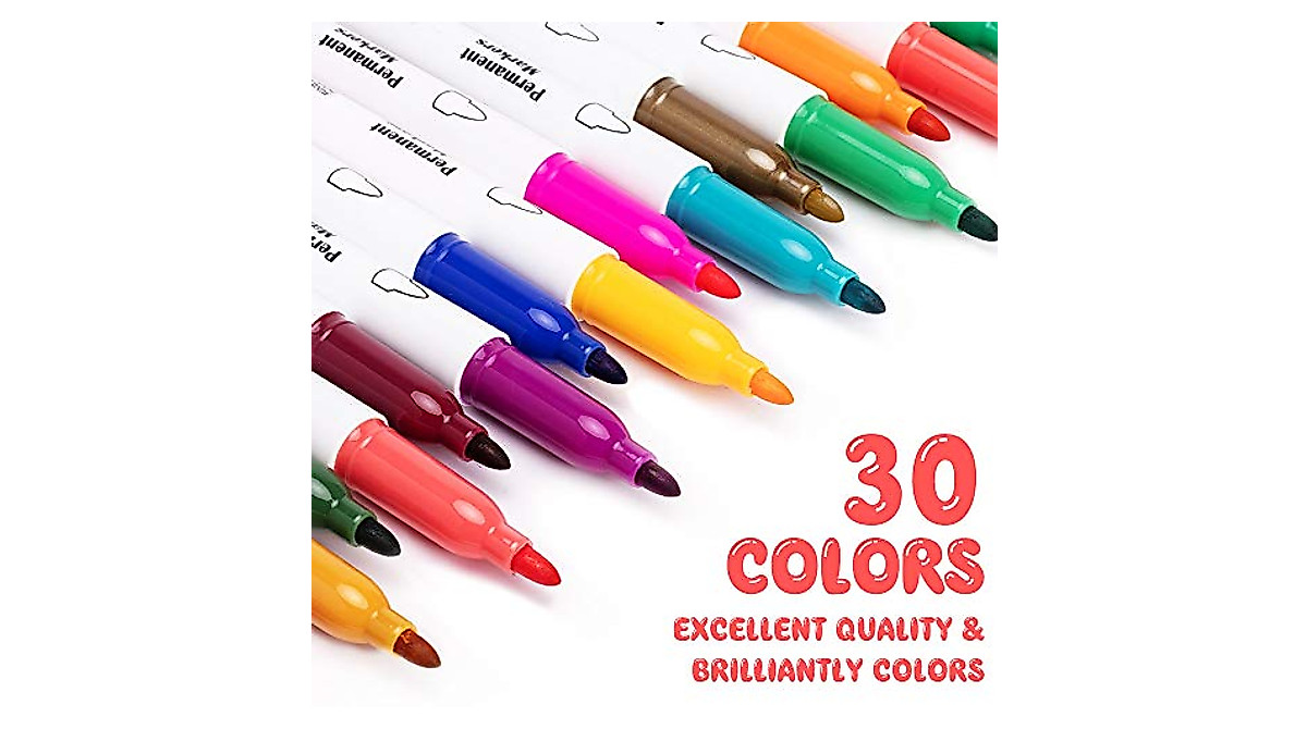 Reaeon 30-Color Permanent Markers - Vibrant Multi-Surface Art Pens