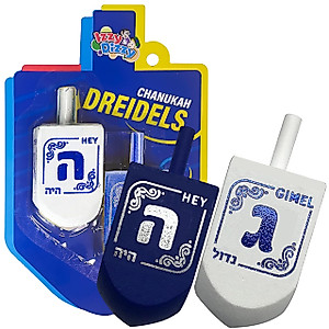 Izzy 'n' Dizzy Hanukkah Dreidels - Extra Large Blue and White Wooden Dreidel - 2 Pack