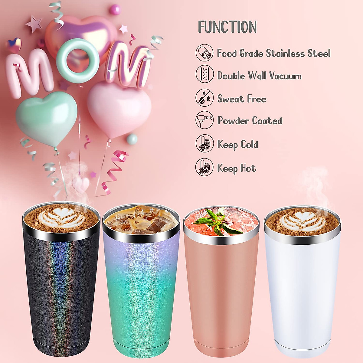 KOOLDRINK Best Mimi Ever-Grandma Gifts from Granddaughter Grandson-Mothers Day Birthday Christmas Gifts for Grandma Mom-Insulated Travel Mug with Lid and Straw 20Ounce Multicolor