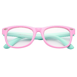Pro Acme TPEE Rubber Flexible Kids Nerd Glasses Clear Lens Geek Fake for Costume (Age 3-10) (Pink/Green)
