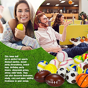 72 Pcs Sports Stress Balls Bulk 2.5 Inch Party Favor for Kids Mini Foam Stress Balls Pool Beach Toys Basketball Football Baseball Soccer Tennis Volleyball for Sports Party Supplies, Stress Relief
