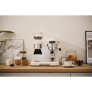 Neretva 20 Bar Espresso Coffee Machine with Grinder Steam Wand for Latte Espresso and Cappuccino, 58MM Portafilter Espresso Maker For Home Barista, 1350W Premium Italian High Pressure (Beige)