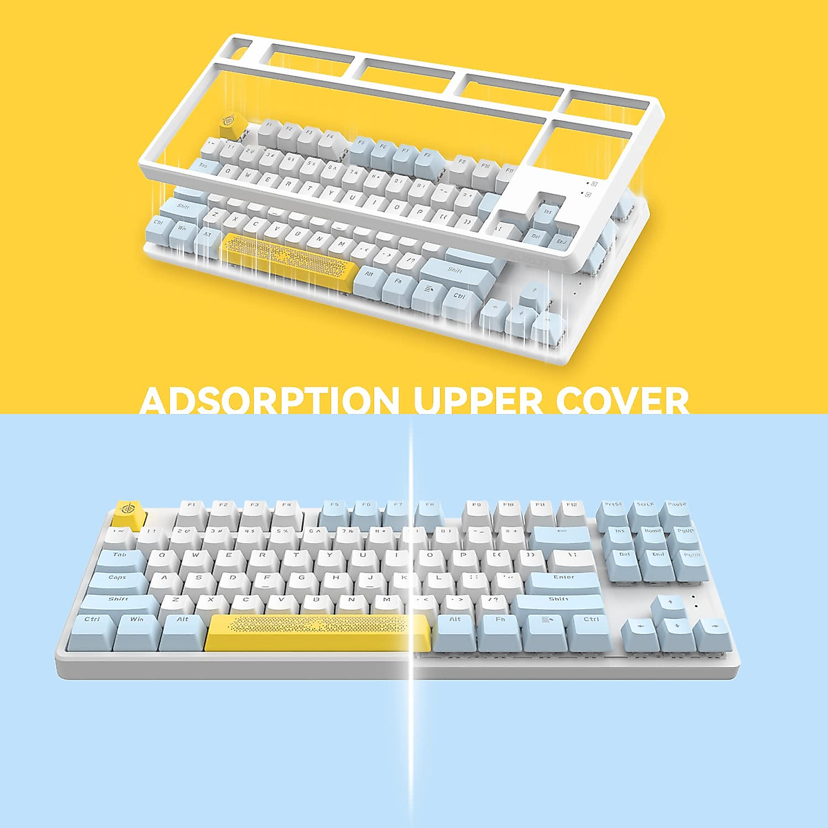 MAGIC-REFINER AK873 Gaming Keyboard,Rainbow Led Backlit,Hot-Swappable Blue Switch,PBT Keycap,75% TKL Layout,Ergonomic Mechanical Keyboard with Custom Coiled USB/Type-C Aviation Cable(Blue White)