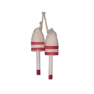 Hampton Nautical Red-LB-7 Set of 2-Wooden Vintage Maine Lobster Trap Buoy Nautical Decoration