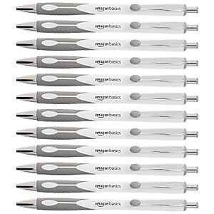 Amazon Basics Retractable Ballpoint Pens White Barrel, Medium Point 1.0mm, Black Ink, 12 Pack