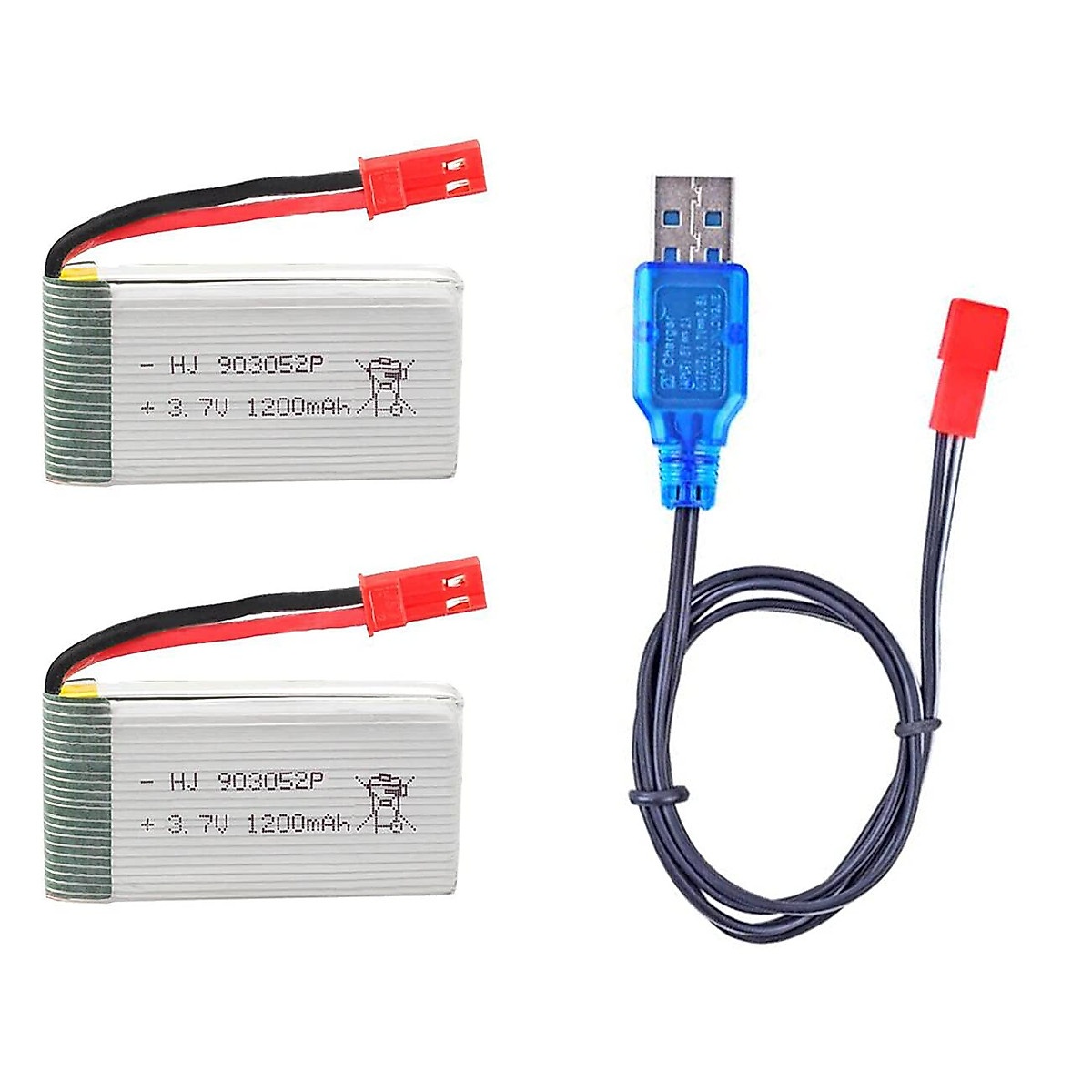 2 Pcs 3.7V 1200mAh 25C 903052 Rechargeable Lipo Battery with USB Charger for HQ898B H11D H11C RC Quadcopter Drone Spare Parts