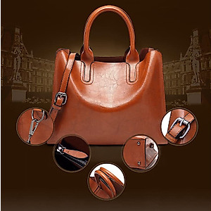 ZOSIVEB Women Fashion Tote Handbags Lightweight PU Leather Satchel Shoulder Bags Retro Oil Wax Handle Purse（Brown）