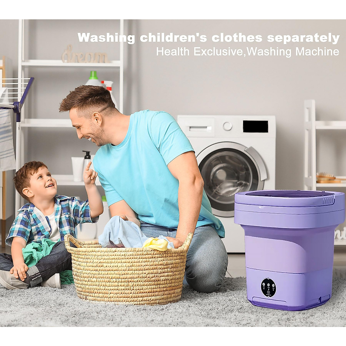 Portable Washing Machine,9L Large Capacity Small Washing Machine,Foldable Washing Machine with Spin-Dry Basket,Mini Washer for Washing Small Pieces of Clothing, Baby Clothes,Underwear,Socks -Purple