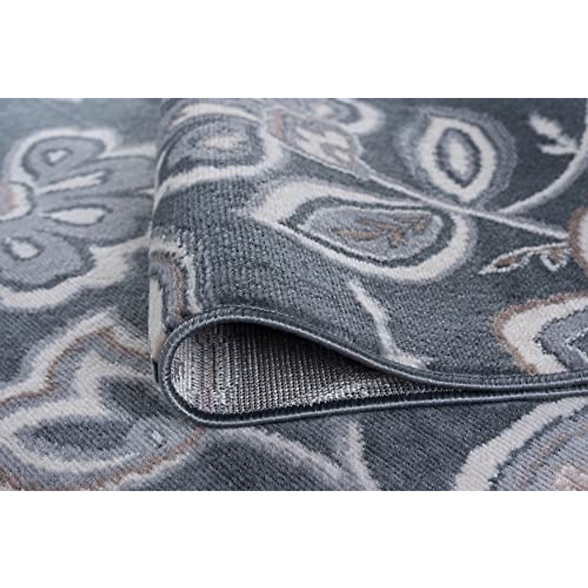 Emmalyn Transitional Floral Gray Round Area Rug, 8' Round