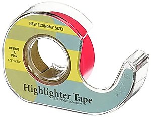 Lee Products Co. 1/2 x 720 Inches Economy Size Removable Highlighter Tape with Refillable Dispenser, Pink (13978)