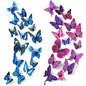 HAKDAY 3D Butterfly Wall Decor, 48 PCS 3D Butterfly Wall Stickers for Crafts Butterflies Party Decorations Birthday Room Decor