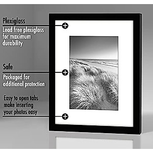 Americanflat 8x10 Picture Frame with Polished Plexiglass - Set of 5 - Use as 5x7 Frame with Mat or 8x10 Frame Without Mat - Galleria Collection - Gallery Frames for Tabletop and Wall Display - Black