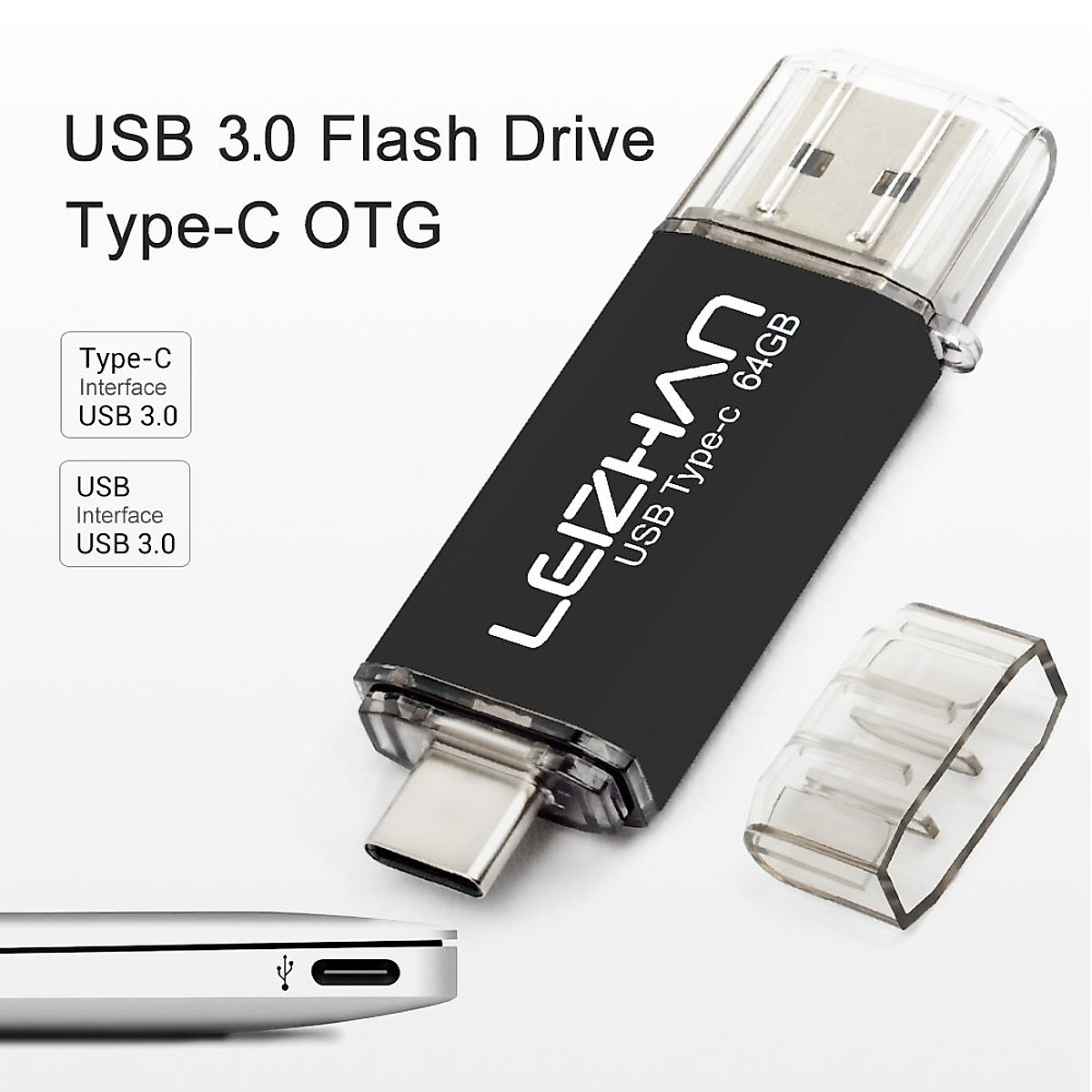 leizhan 64GB USB C Flash Drive USB 3.0 Type C Dual Jump Drive Memory Stick for USB C Smartphones, Samsung Galaxy S10,S9, Note9, S8, S8 Plus, LG G6, Google Pixel XL, Tablets,Black
