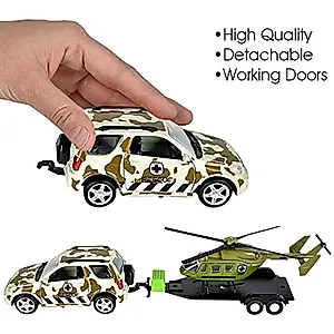 ArtCreativity SUV Toy Car with Trailer and Helicopter Playset for Kids, Interactive Northern Trek Play Set with Detachable Helicopter & Opening Doors on 4 x 4 Car, Best Birthday Gift for Boys & Girls