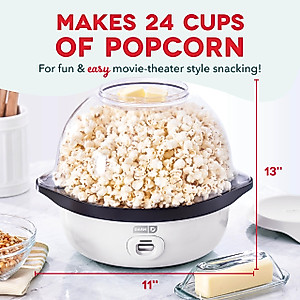 DASH SmartStore™ Deluxe Stirring Popcorn Maker, Hot Oil Electric Popcorn Machine with Large Lid for Serving Bowl and Convenient Storage, 24 Cups – White