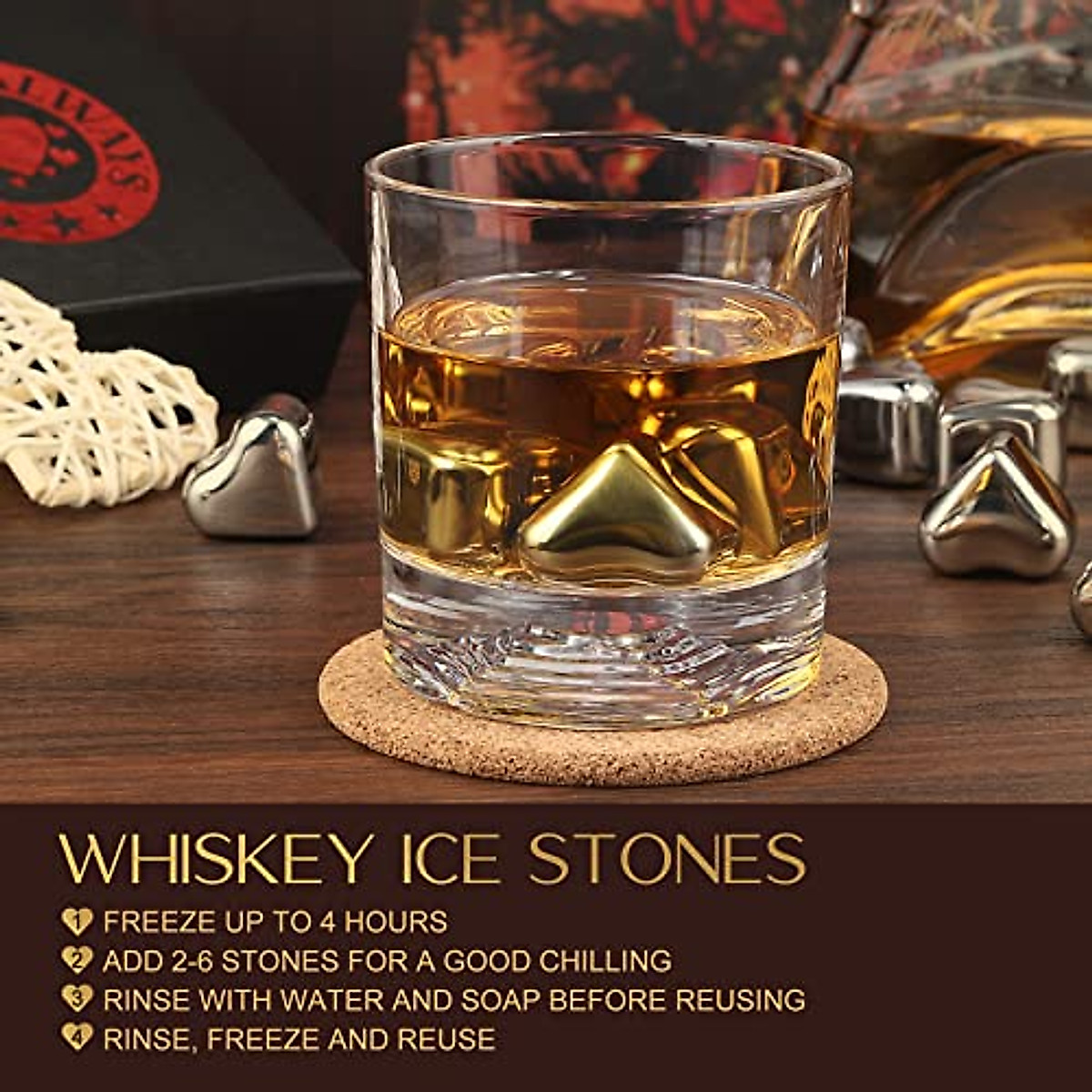 Gifts for Him Husband Boyfriend,Whiskey Stones for Chilling Whiskey,Unique Whiskey Gifts for Men Husband,Anniversary Valentines Day Love Birthday Gifts for Men Wife,Bourbon Gifts for Men