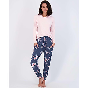 Real Essentials 2 Pack: Women's Super Soft Long Sleeve Sleep Set - Comfortable Lounge Pajama Casual Hoodie Jogger, Multicolor, Hoodie Set 2, Large