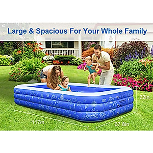 FC Design Backyard Swim Center for Kids, Adults, Babies, Toddlers, Blow up Large Rectangular Patio Garden Outdoor Inflatable Family Swimming Pools with Electric Air Pump Included, 117"D x 68"W x 22"H