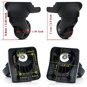 TarppedRock Replacement Luggage Wheels for Suitcases Repair, Set of 4, Luggage Spinner Wheel Replacement Repair Casters for Travel Customs Trolley Bag (TR44R - 4 Pcs)