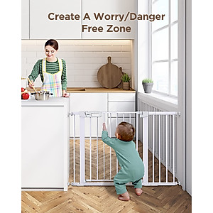 Ciays 29.5” to 46” Safety Baby Gate, Extra Wide Auto-Close Dog Gate for Stairs, Easy Walk Thru Indoor Pet Gate for Doorways and Rooms, White Child Gate Easy Pressure Mounted Installation