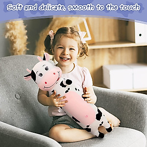 TEFU Lovely Creative Milk Cow Plush Pillow Toys Soft Stuffed Cartoon Animal Cattle Doll Bedroom Sleeping Pillow Cushion,Gifts for Friends Kids (70cm/27.5in)