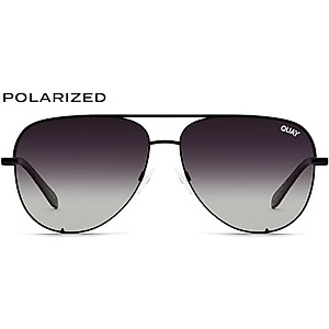 Quay Round Aviator Lenses with UV Protection, Oversized Sunglasses, Black/Fade Polarized, One Size