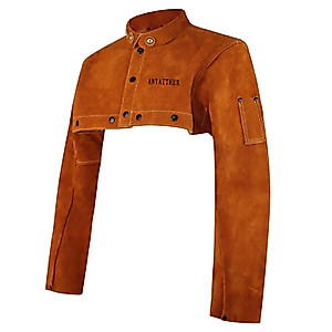 ANTAITHER Split Cowhide Leather Welding Cape Sleeve - Superior Heat & Flame Resistance for Heavy-Duty Protection (M)