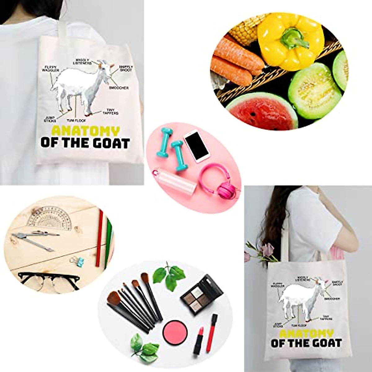 MEIKIUP Goat Lover Tote Bag Goat Themed Gifts Anatomy Of The Goat Pet Goat Gifts Farm Farmer Goat Mom Gift (Anatomy Of The Goat BAG)