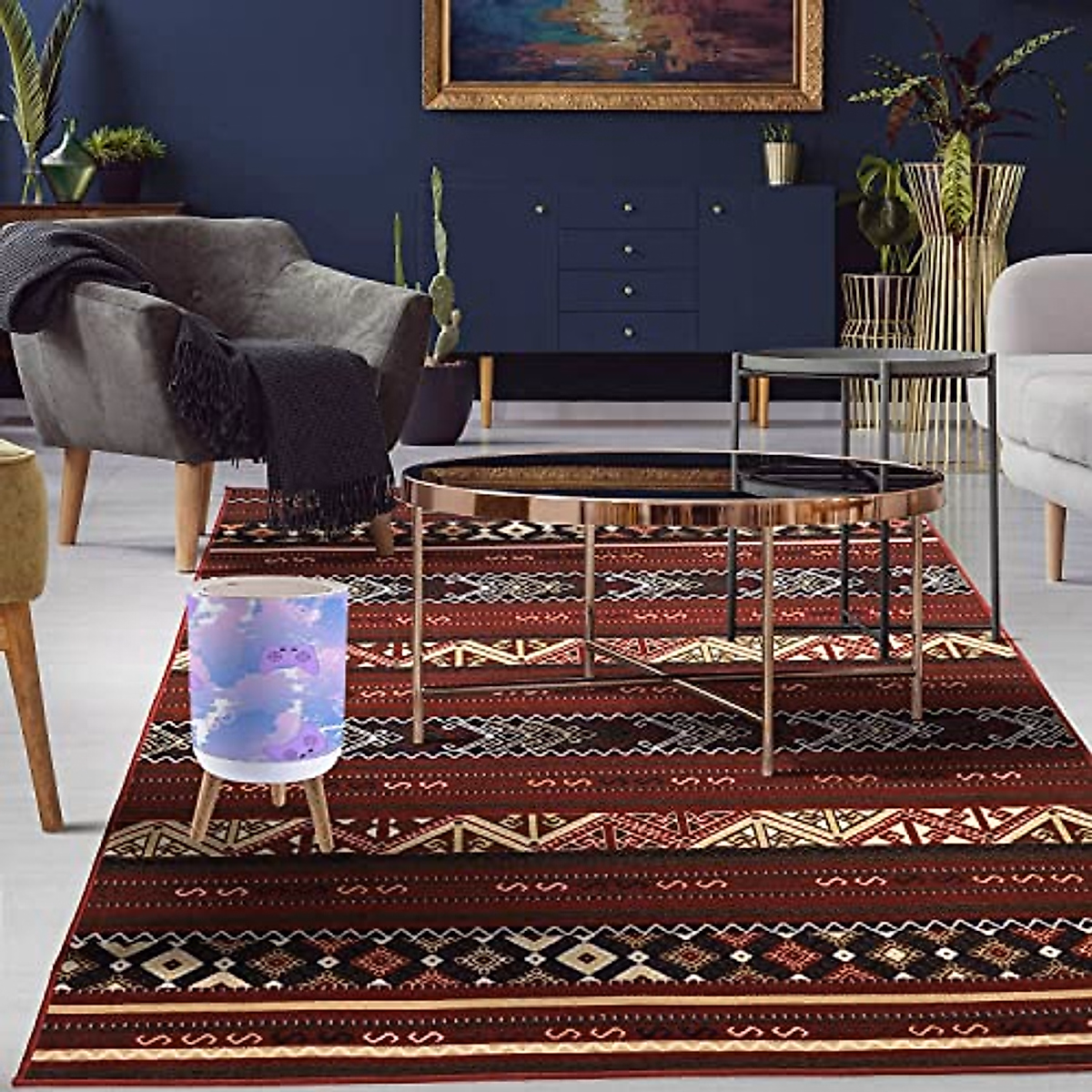 CAKOJV188 Round Trash Can with Press Lid Seamless with Purple Gaming Joystick Cool Print for Girls Small Garbage Can Trash Bin Dog-Proof Trash Can Wooden Legs Waste Bin Wastebasket 7L/1.8 Gallon